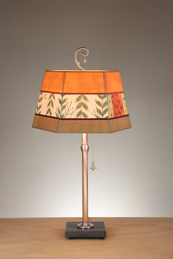 Copper Table Lamp with Medium Hexagonal Shade in Spring Medley in Spic - Janna Ugone & Co