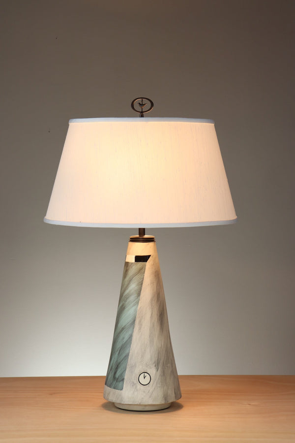 Ceramic Cone Base in Time Zone with Linen Shade - Janna Ugone & Co