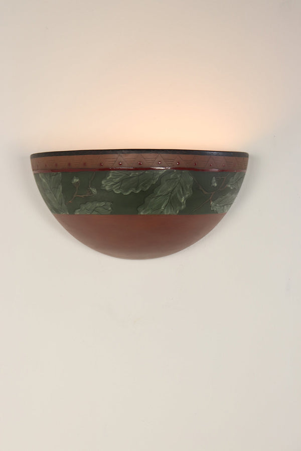 Ceramic Half Sphere Sconce in Oak Border in Rust - Janna Ugone & Co
