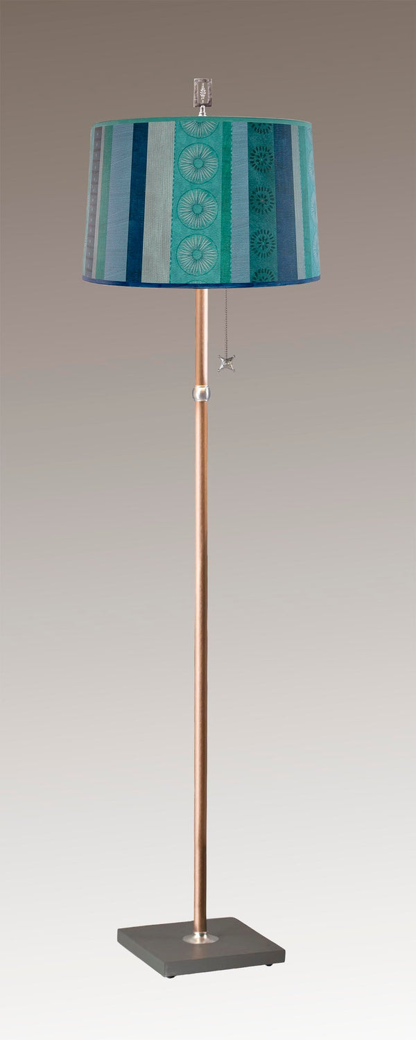Copper Floor Lamp with Large Drum Shade in Serape Waters - Janna Ugone & Co