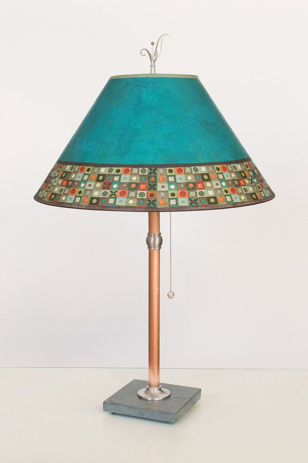 Copper Table Lamp with Large Conical Shade in Jade Mosaic - Janna Ugone ...