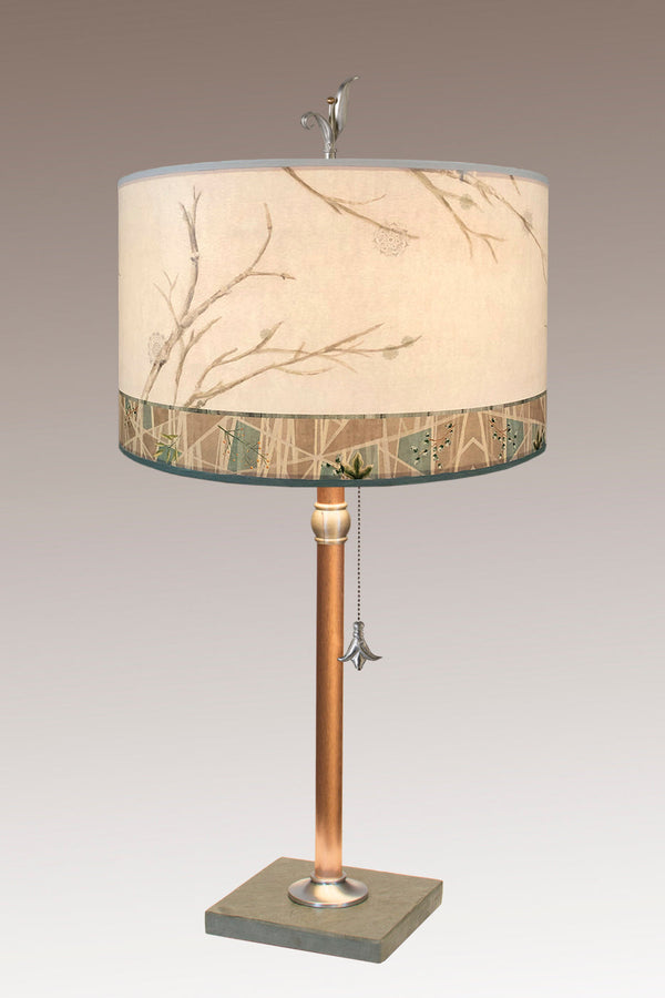 Copper Table Lamp with Large Drum Shade in Prism Branch - Janna Ugone & Co