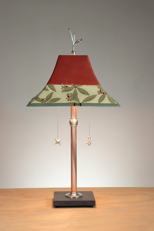 Copper Table Lamp with Large Pagoda Ceramic Shade in Mountain Laurel R ...