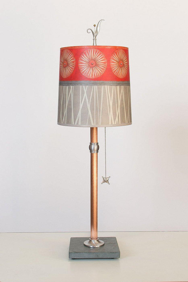 Copper Table Lamp with Medium Drum Shade in Tang - Janna Ugone & Co