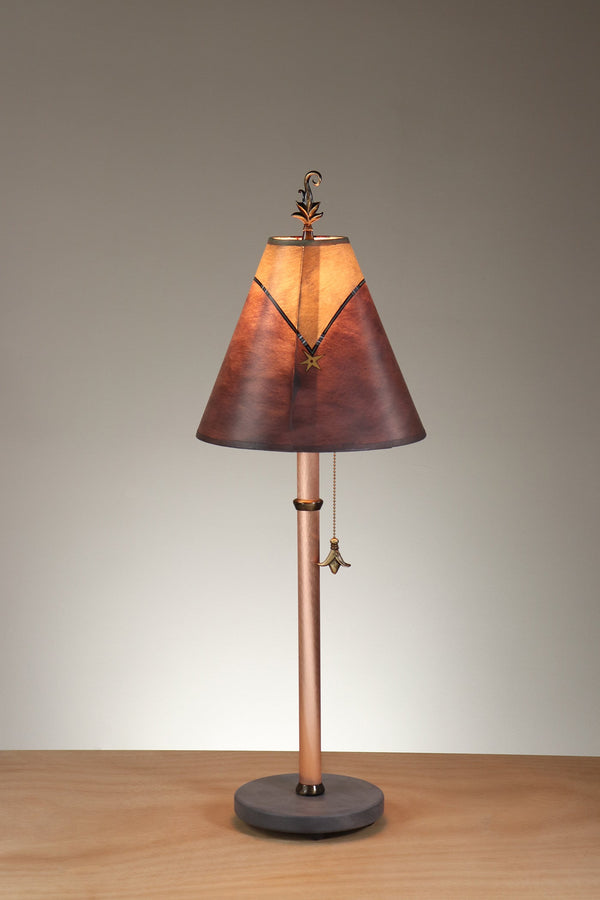 Copper Table Lamp with Small Conical Shade in Perennial in Grape Pierc ...