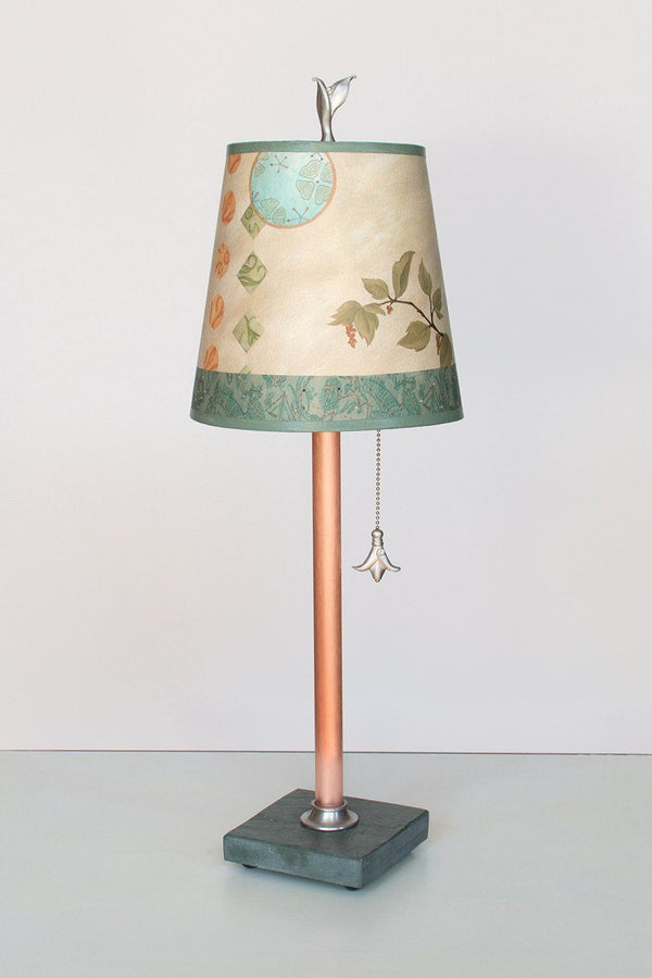 Copper Table Lamp with Small Drum Shade in Celestial Leaf - Janna Ugone ...