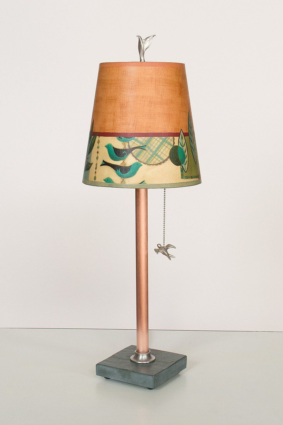 Copper Table Lamp on Vermont Slate with Small Drum Shade in New Capri ...