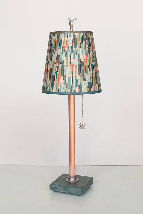 Copper Table Lamp with Small Drum Shade in Papers - Janna Ugone & Co