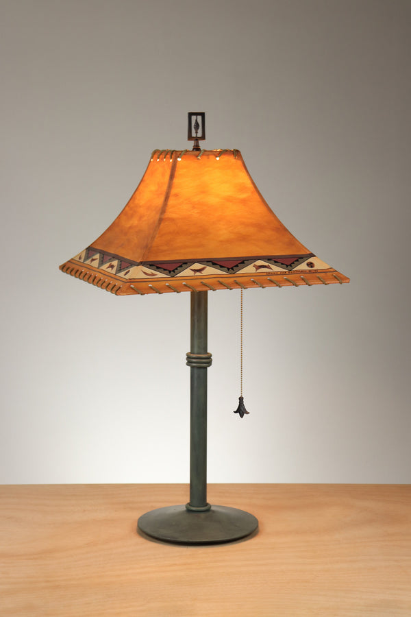 Green Steel Table Lamp with Medium Pagoda Shade in Sundance Blanket ...
