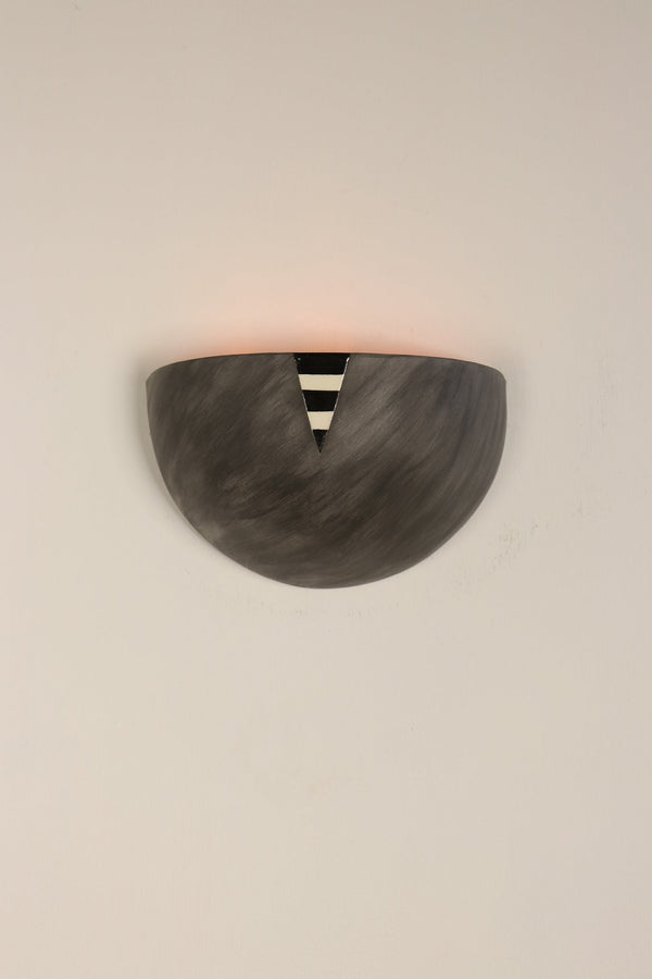 Small Ceramic Half Sphere Sconce in Gray Stripe Inset - Janna Ugone & Co