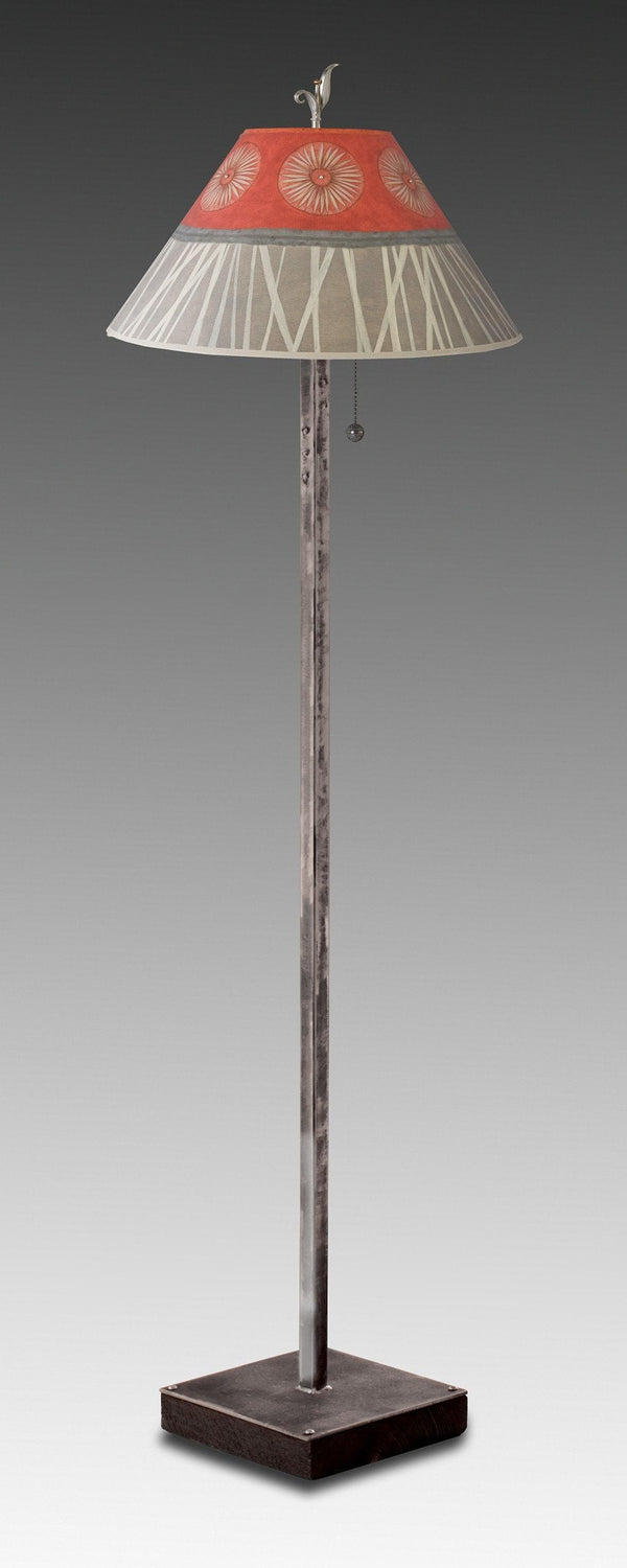 Steel Floor Lamp on Marble with Large Conical Shade in Tang - Janna ...