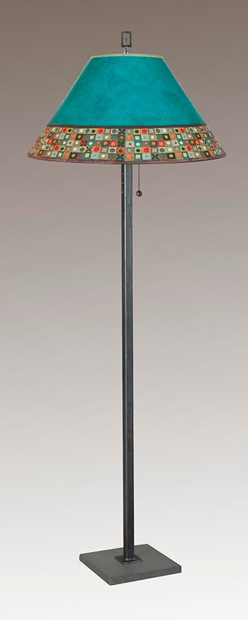 Steel Floor Lamp with Large Conical Shade in Jade Mosaic - Janna Ugone & Co