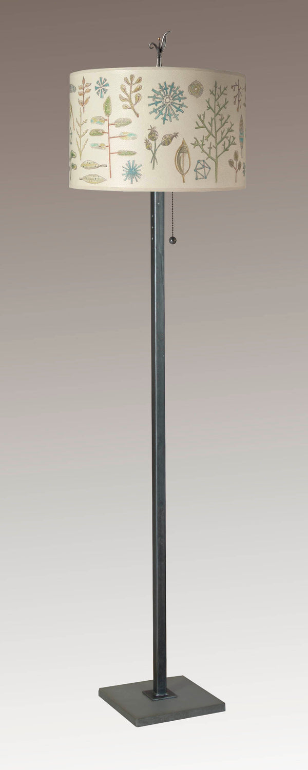 Steel Floor Lamp with Large Drum Shade in Field Chart - Janna Ugone & Co