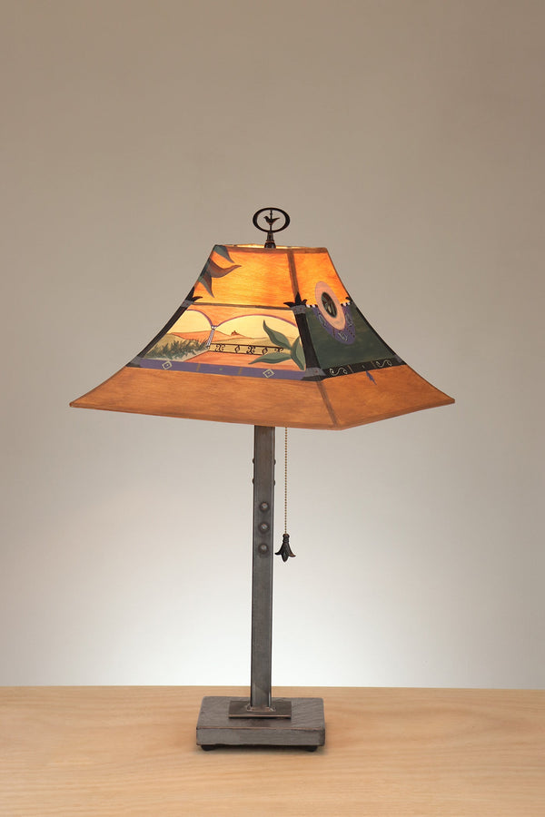 Steel Table Lamp on Stone with Medium Pagoda Shade in Sienna in Rust ...