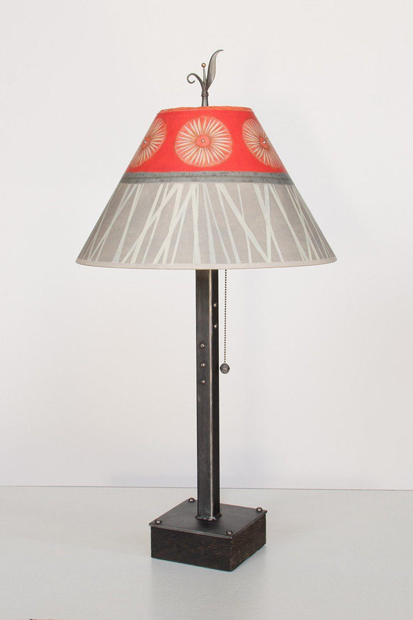 Steel Table Lamp on Wood with Medium Conical Shade in Tang - Janna ...