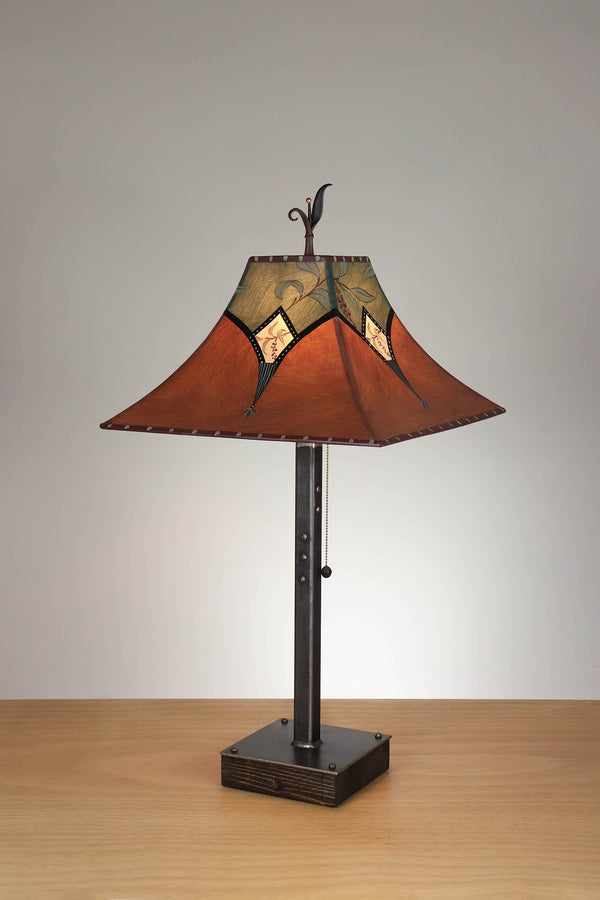 Steel Table Lamp on Wood with Medium Pagoda Shade in Sundance Elderber ...