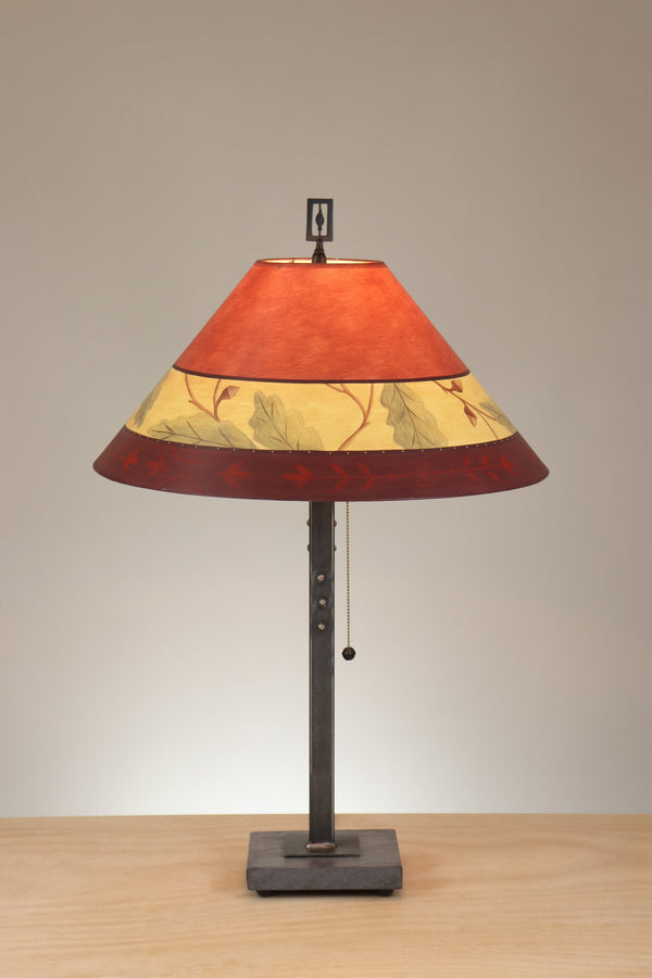 Steel Table Lamp with Large Conical Shade in Tapestry Oak in Cinnamon ...
