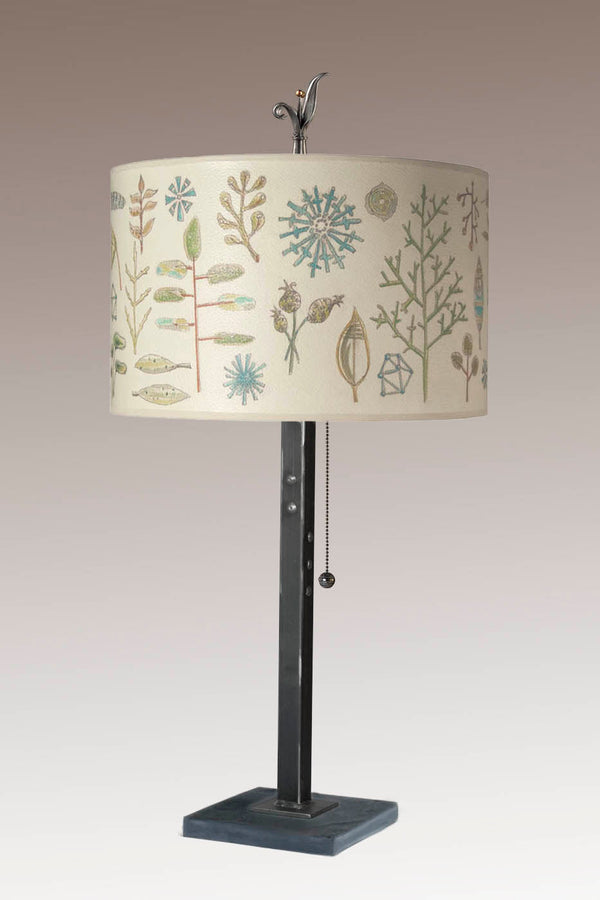 Steel Table Lamp with Large Drum Shade in Field Chart - Janna Ugone & Co