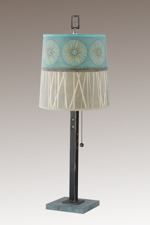 Steel Table Lamp on Italian Marble with Small Drum Shade in Sand Map ...